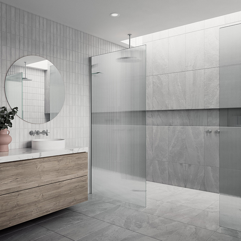 Stegbar - Frameless Shower Screen - Narrow-Reeded Glass - Satin Silver ...