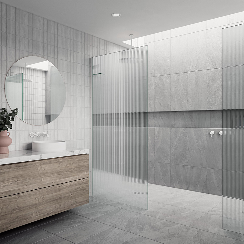 Stegbar - Frameless Shower Screen - Narrow-Reeded Glass - Matt White ...